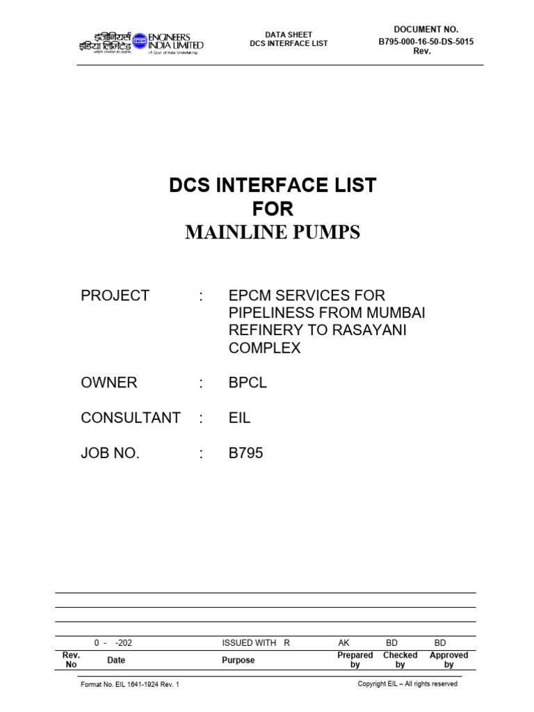 Dcs Interface List FOR: Mainline Pumps | PDF