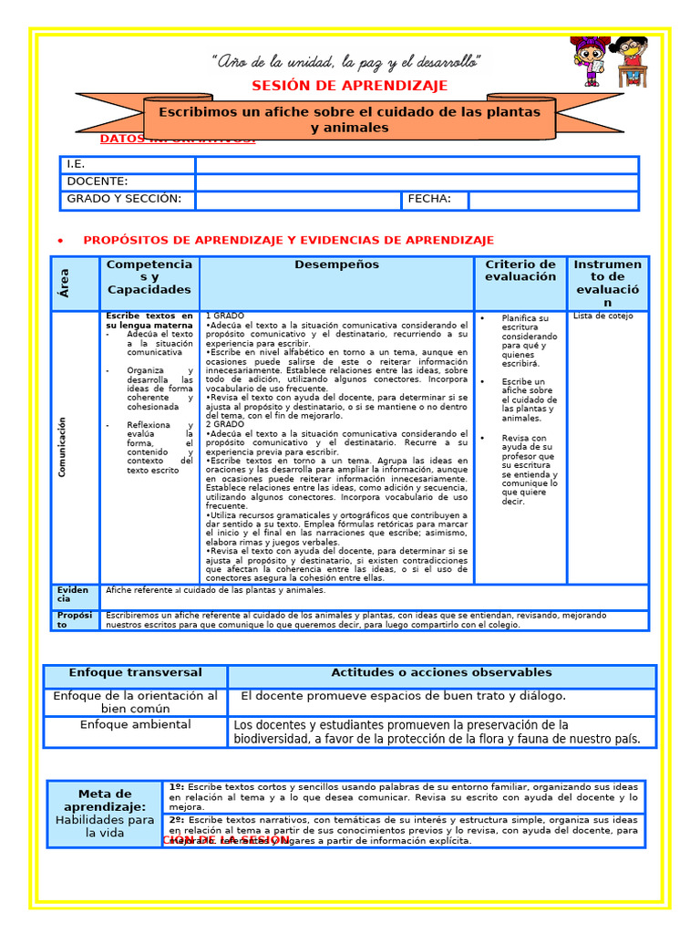 Iii E9 S4 Sesion D3 Com Escribimos Un Afiche Sobre El Cuidado de Animales y Plantas | PDF