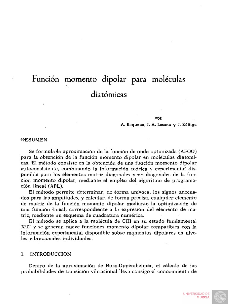 Función Momento Dipolar para Partículas Diatómicas | PDF