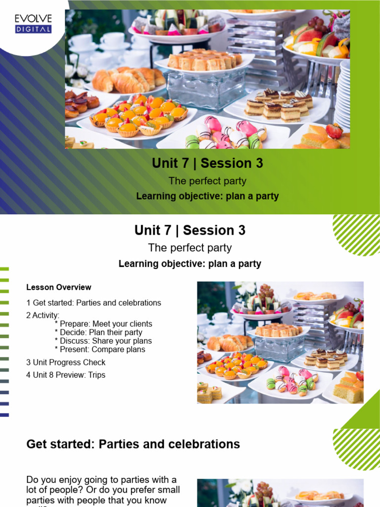 Unit 7 - Session 3: The Perfect Party | PDF
