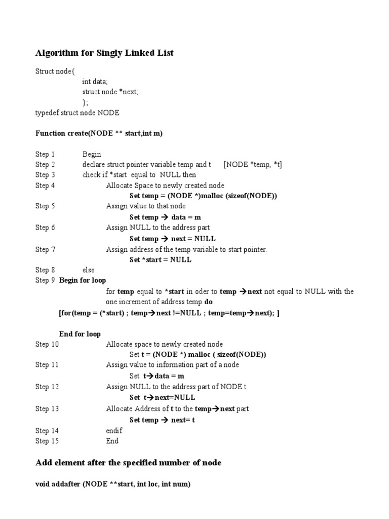 Singly Linked List Algorithms | PDF | Pointer (Computer Programming ...