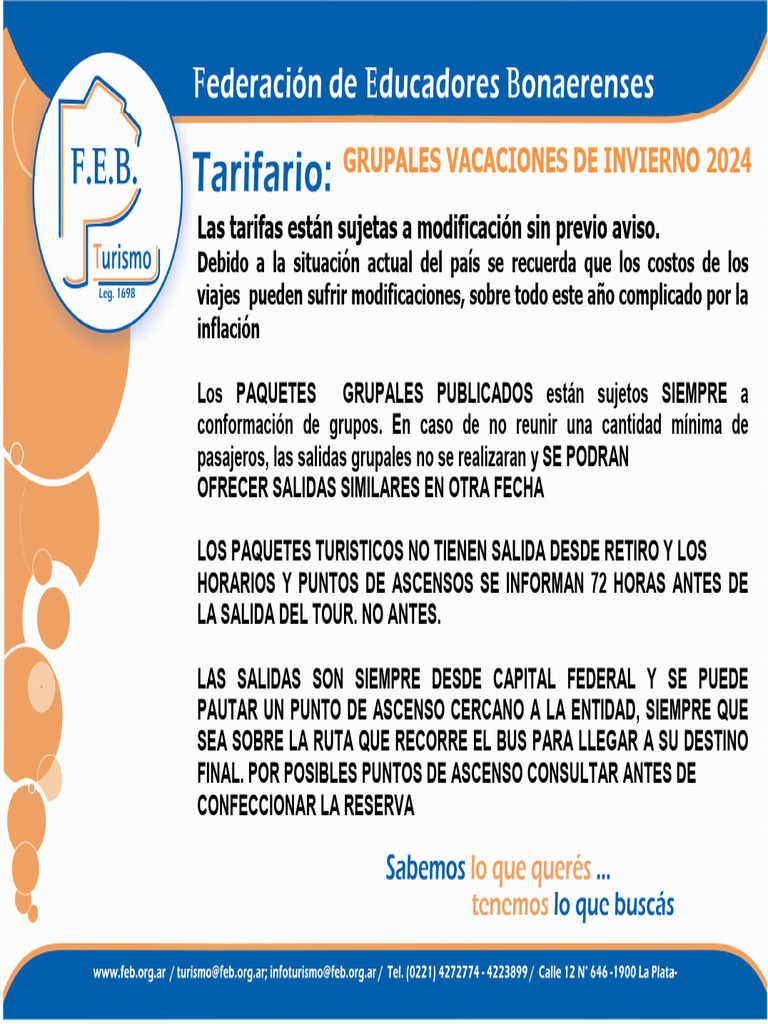 Paquetes Grupales Invierno 2024 | PDF