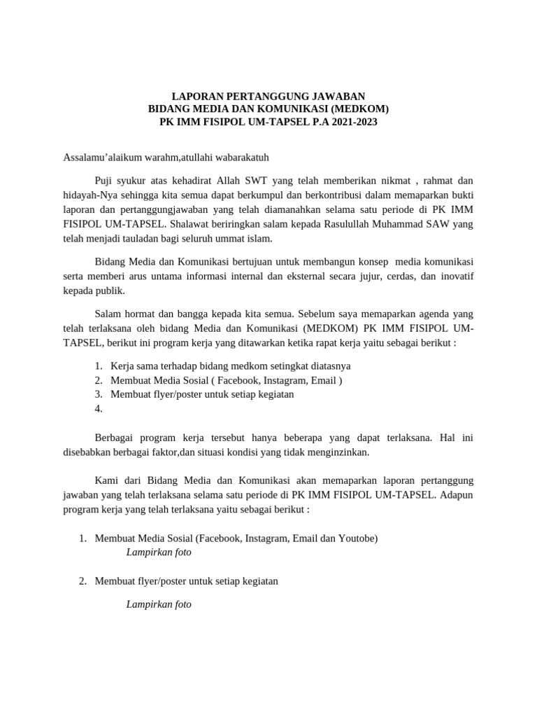 Contoh Konsep LPJ Guna Untuk Setiap Bidang | PDF