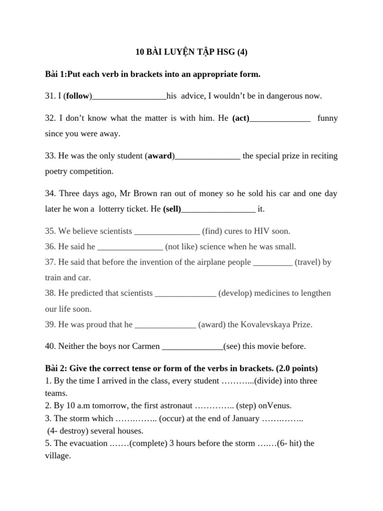 HSG - 10 Bài Luyện Tập | PDF