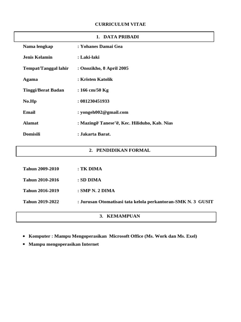 Curriculum Vitae - Yohanes | PDF