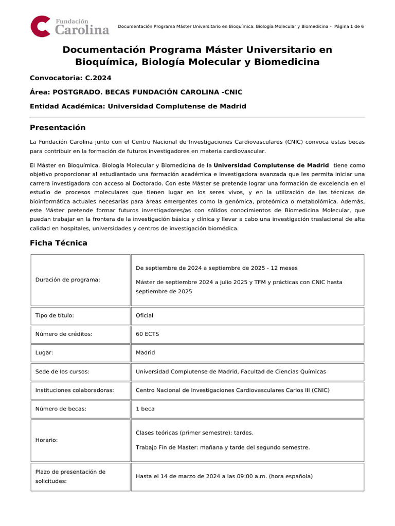 Máster Universitario en Bioquímica, Biología Molecular y Biomedicina ...