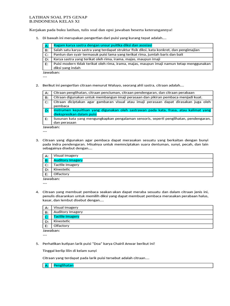 KISI KISI Latsol PTS Genap 2024 Bahasa Indo Kls XI | PDF