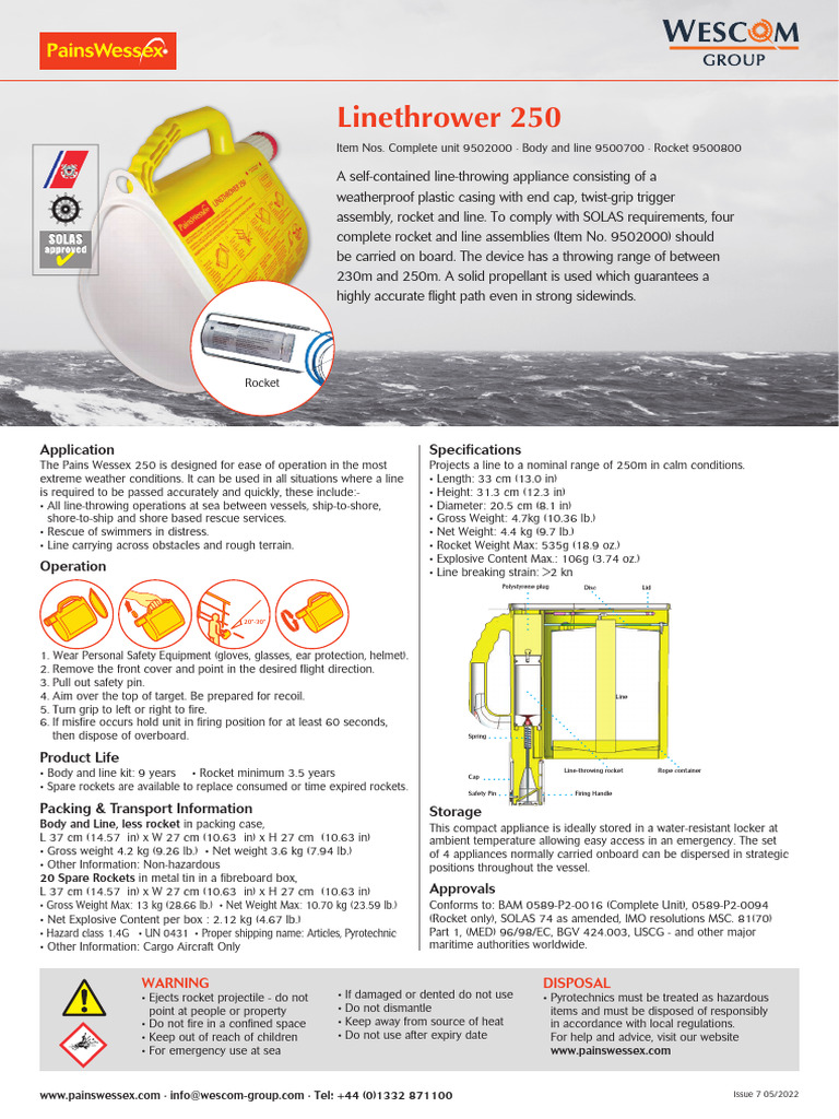 Linethrower 250 Data Sheet Iss7 0522 | PDF