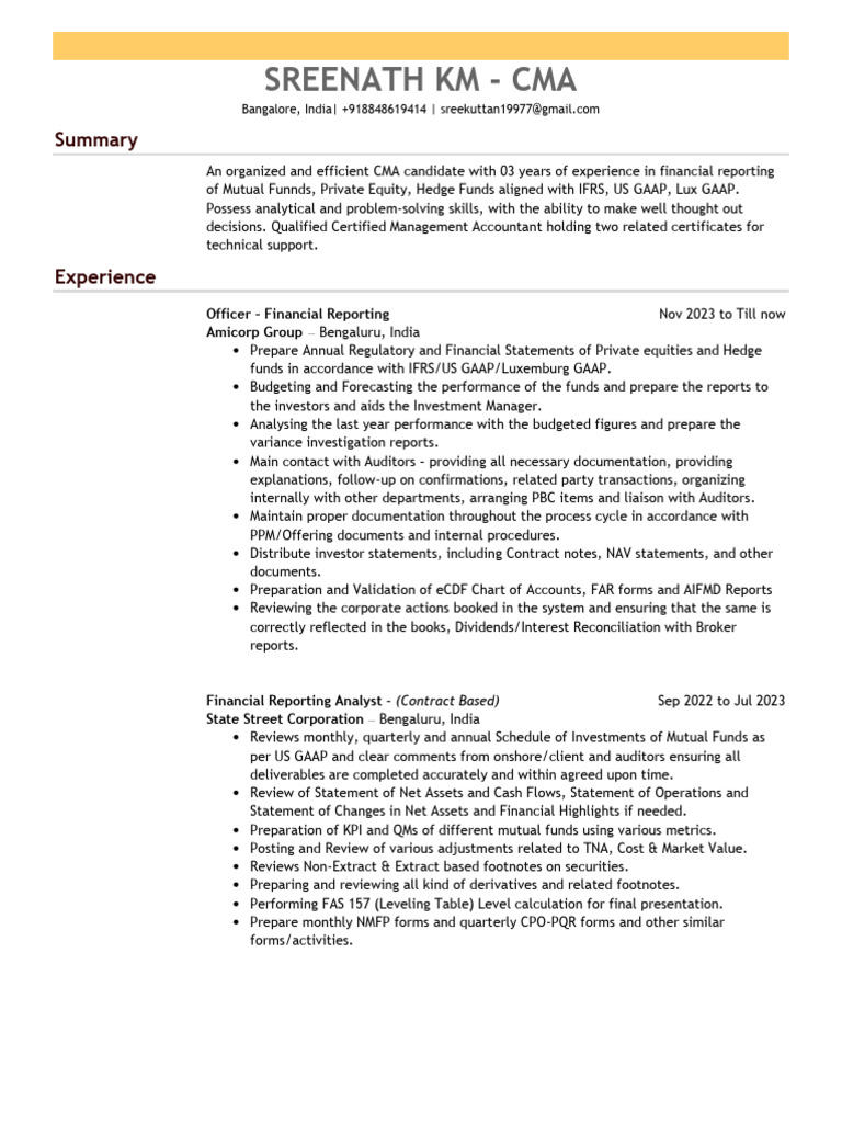 Sreenath Resume Resunme | PDF