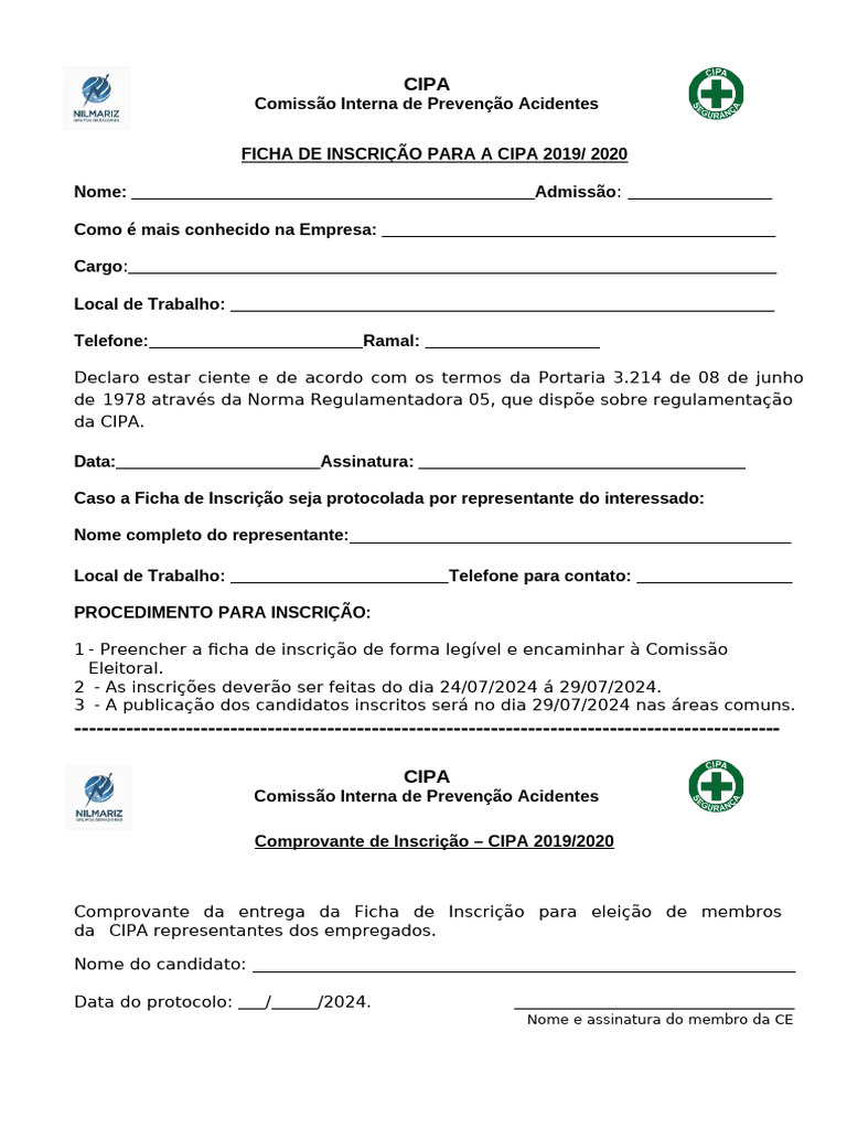 5. Ficha de Inscrição CIPA 2024 | PDF