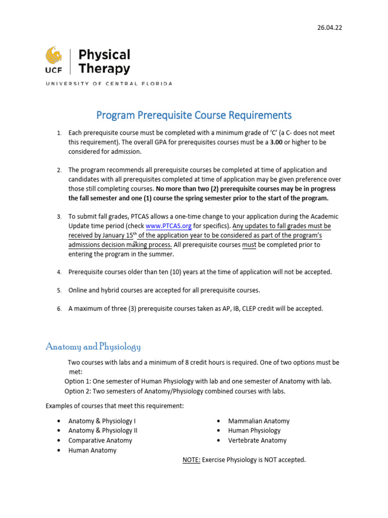 2022 2023 UCF DPT Prereqs | PDF | Zoology