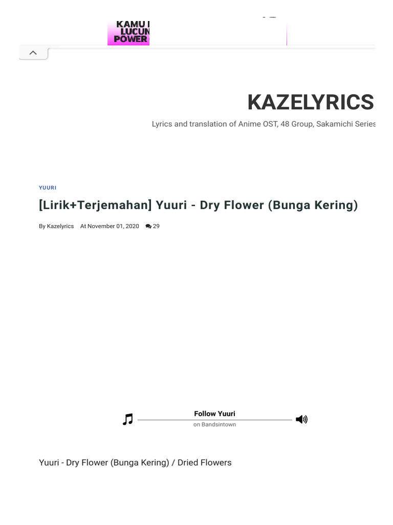 Yuuri - Dry Flower Lyrics & Meaning | PDF