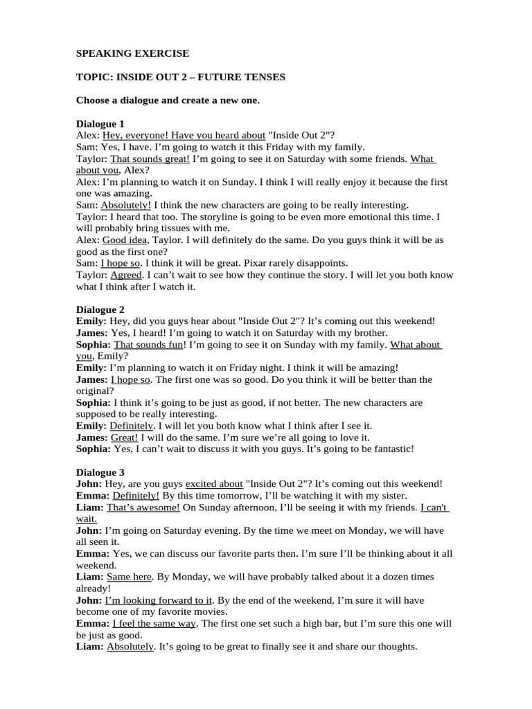 Speaking Exercise - Dialogues in Futures | PDF