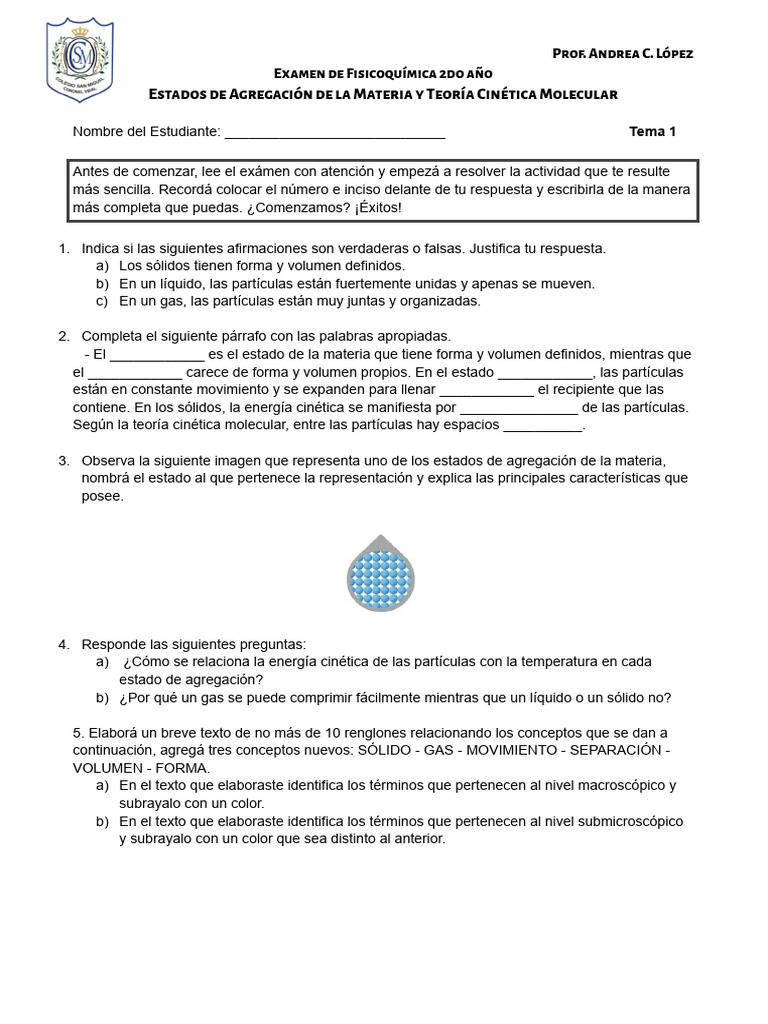 Examen Estados de La Materia y Teoria CM | PDF