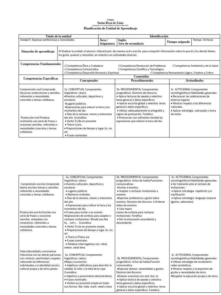 Unidad De Aprendizaje 4 Ingles 7mo PDF