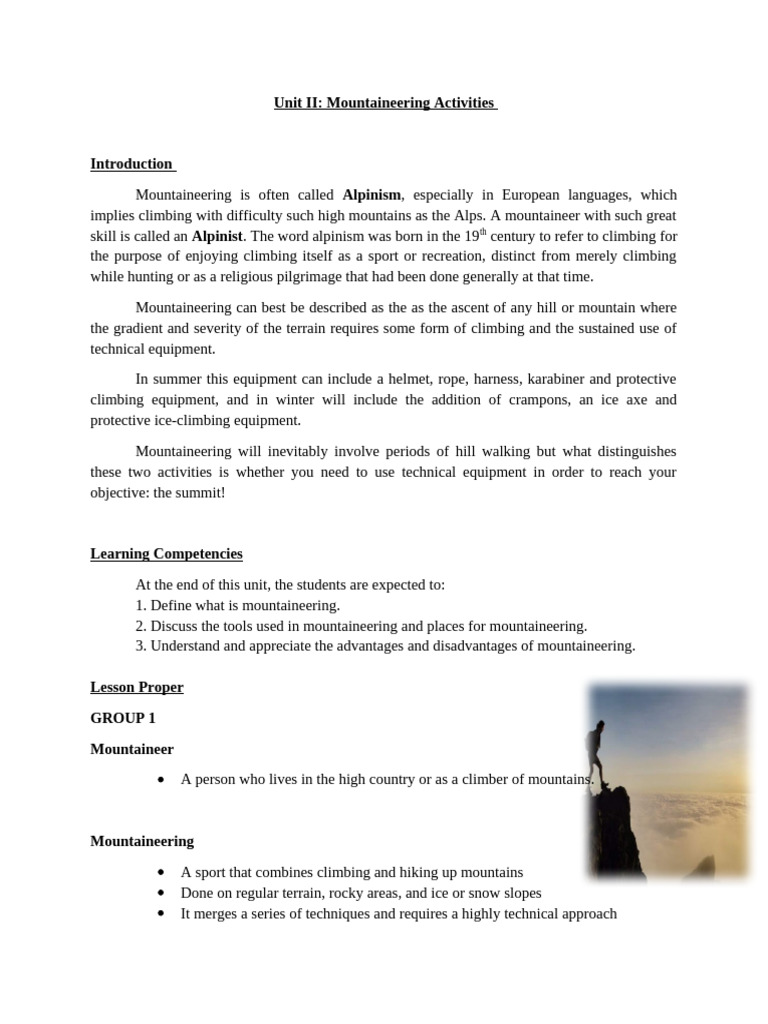 Mountaineering Lesson | PDF