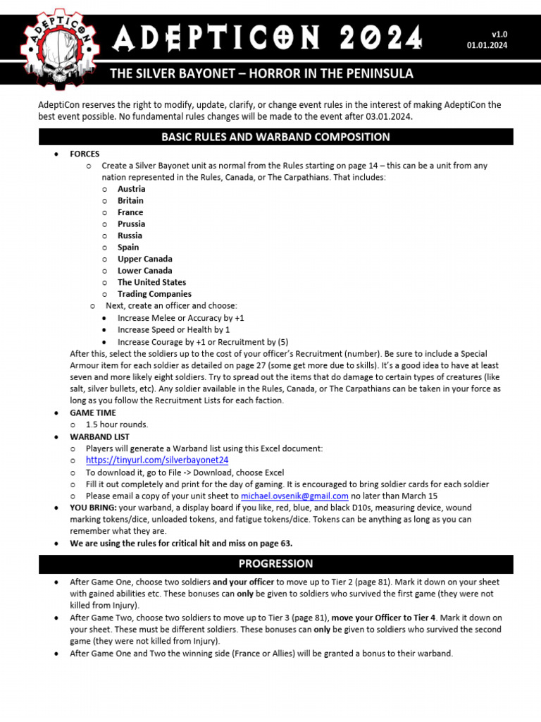 2024 AdeptiCon Rules The Silver Bayonet Updated 3-31-2024 | PDF