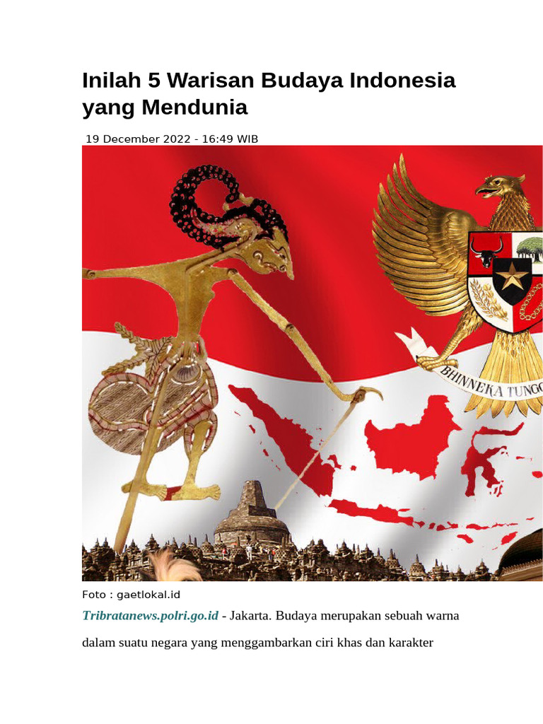 5 Warisan Budaya Indonesia | PDF