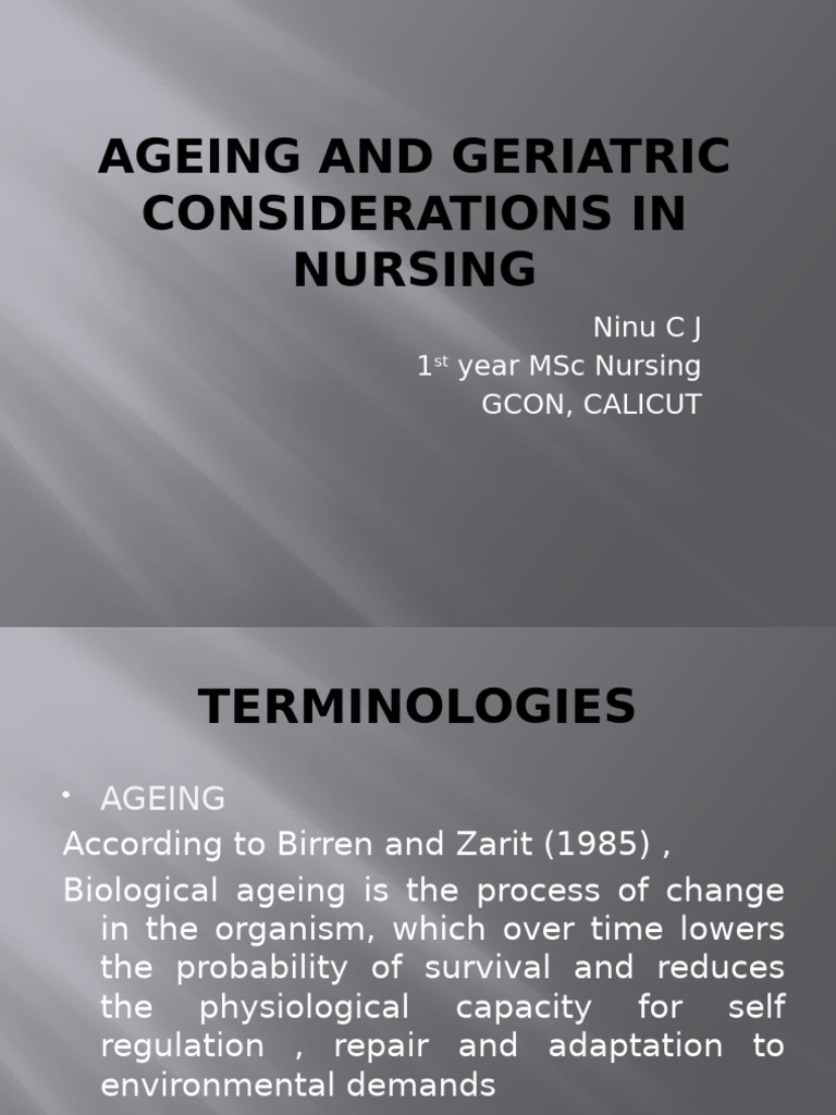 Ageing and Geriatric Considerations in Nursing | PDF