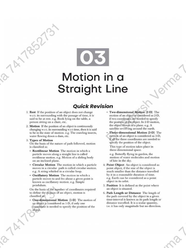 Motion in Straight Line 11 Cbse | PDF