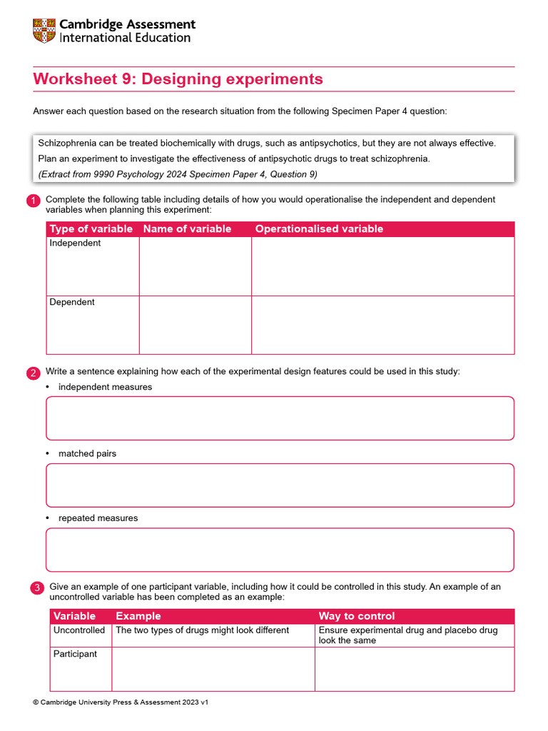 Worksheet 9 - Designing experiments | PDF