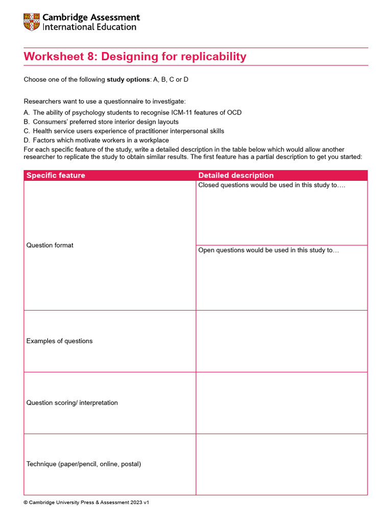 Worksheet 8 - Designing For Replicability | PDF