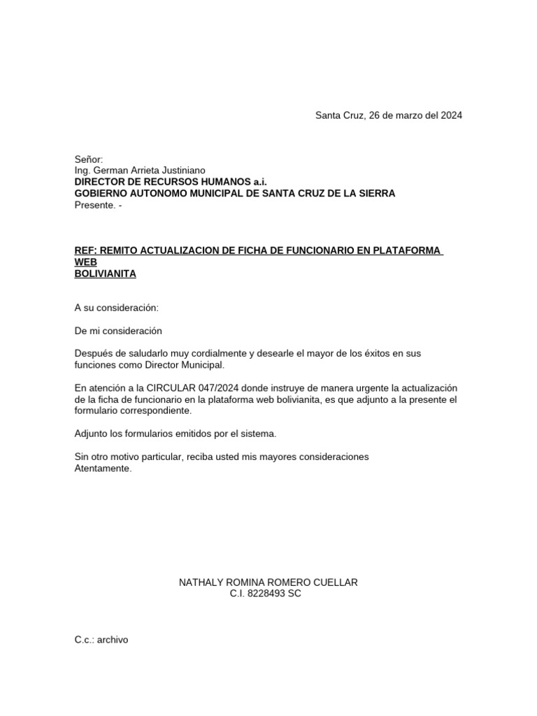 Carta Ficha Digital Nathaly | PDF