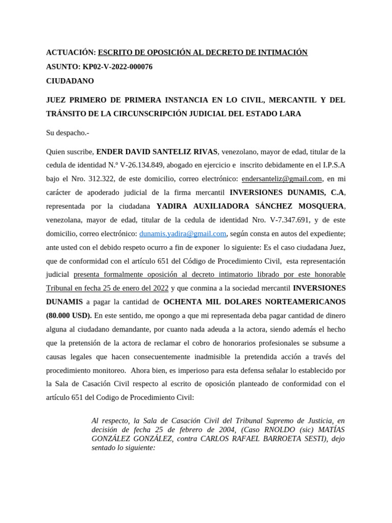 Modelo de ESCRITO DE OPOSICION | PDF
