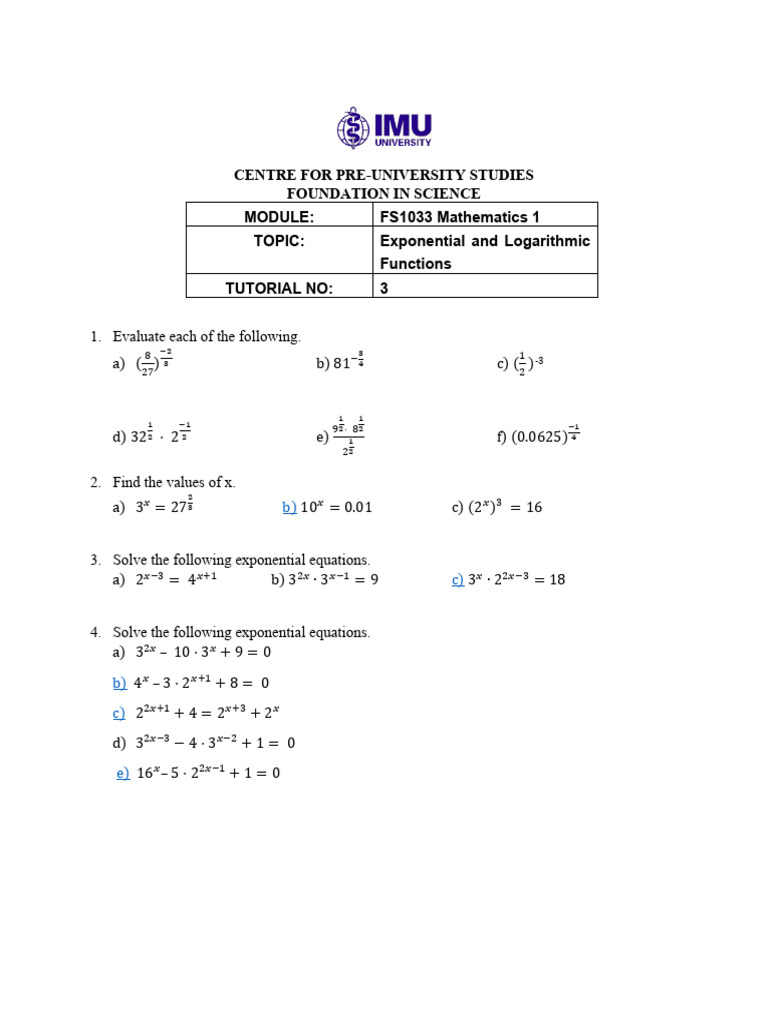 Tutorial 3-Logartihm and Indices (With Video Solution Link) 2024 | PDF