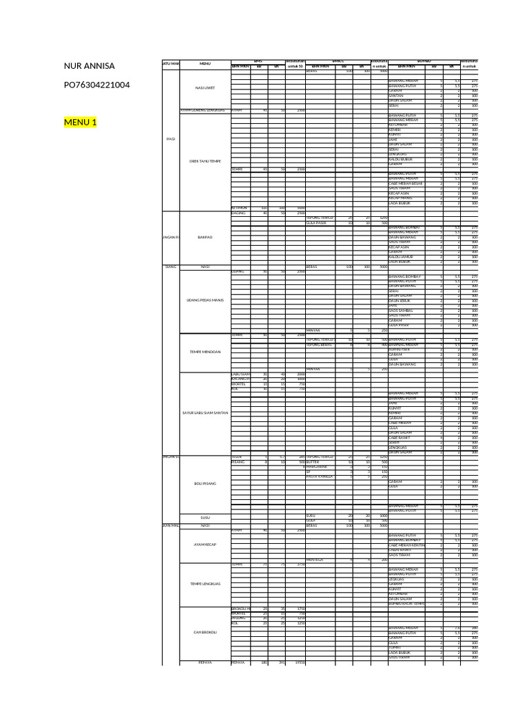 Nisa Spmi Pedoman Menu 11 Hari | PDF