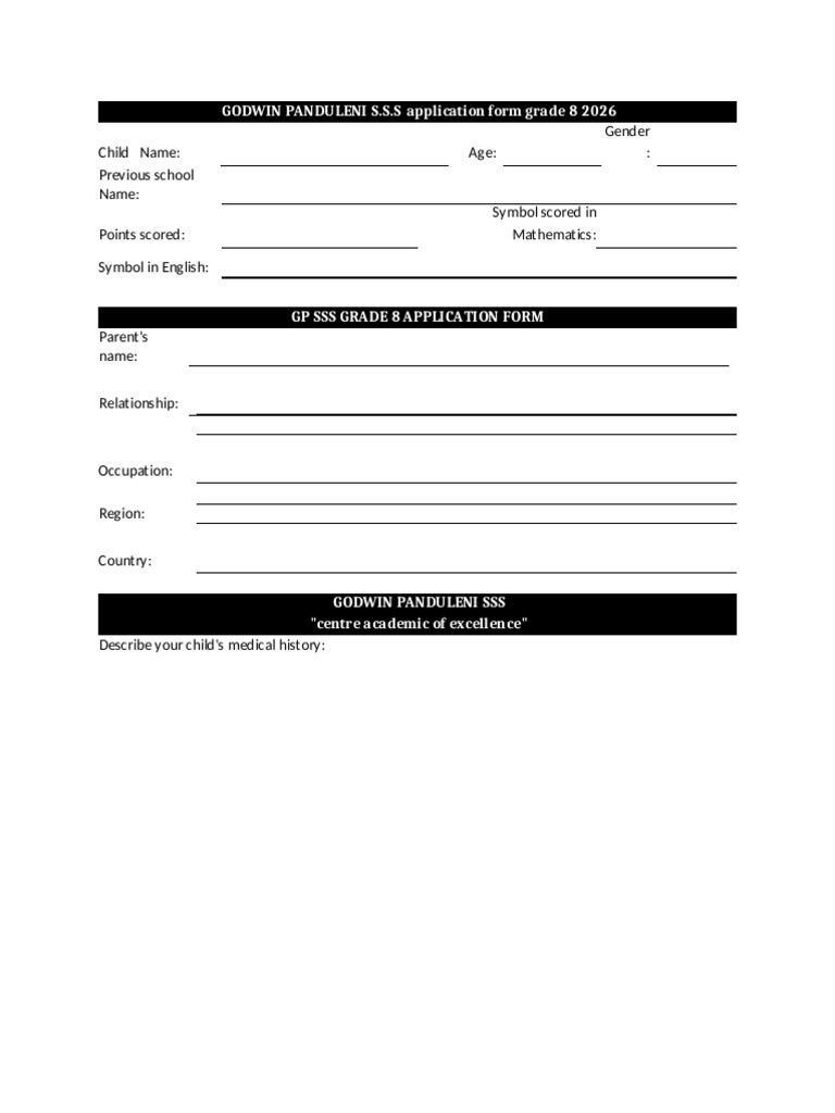 Gp Sss Online Application Form for Grade 8 | PDF