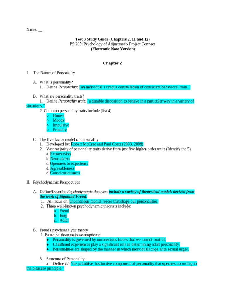 Lecture - Exam 3 Study Guide/f Adujustment - Project Connect - Chapters 2 - 11 - and 12 ...