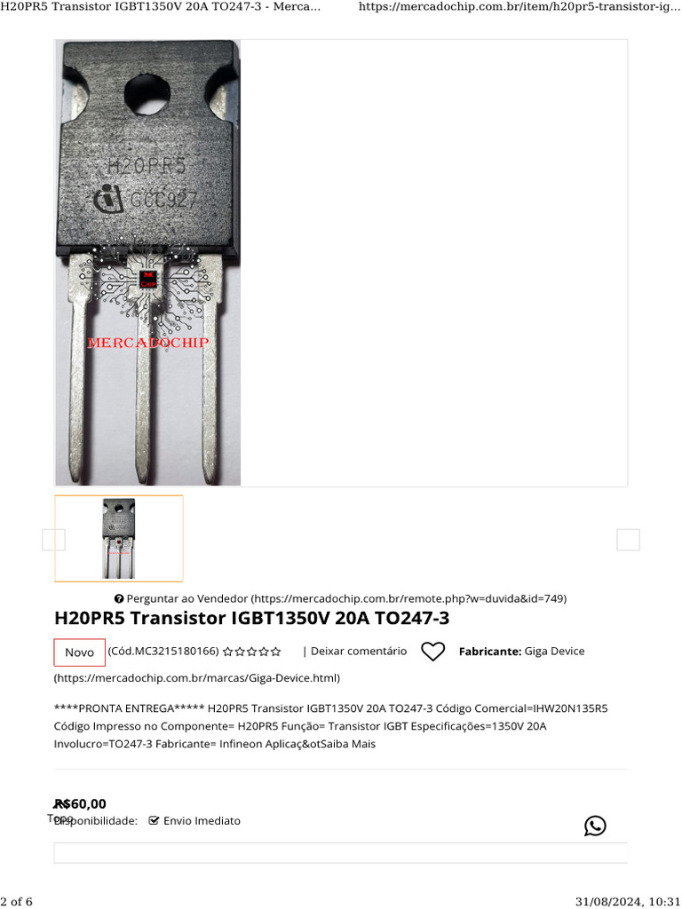 H20PR5 Transistor IGBT1350V 20A TO247-3 - Mercadochip | PDF