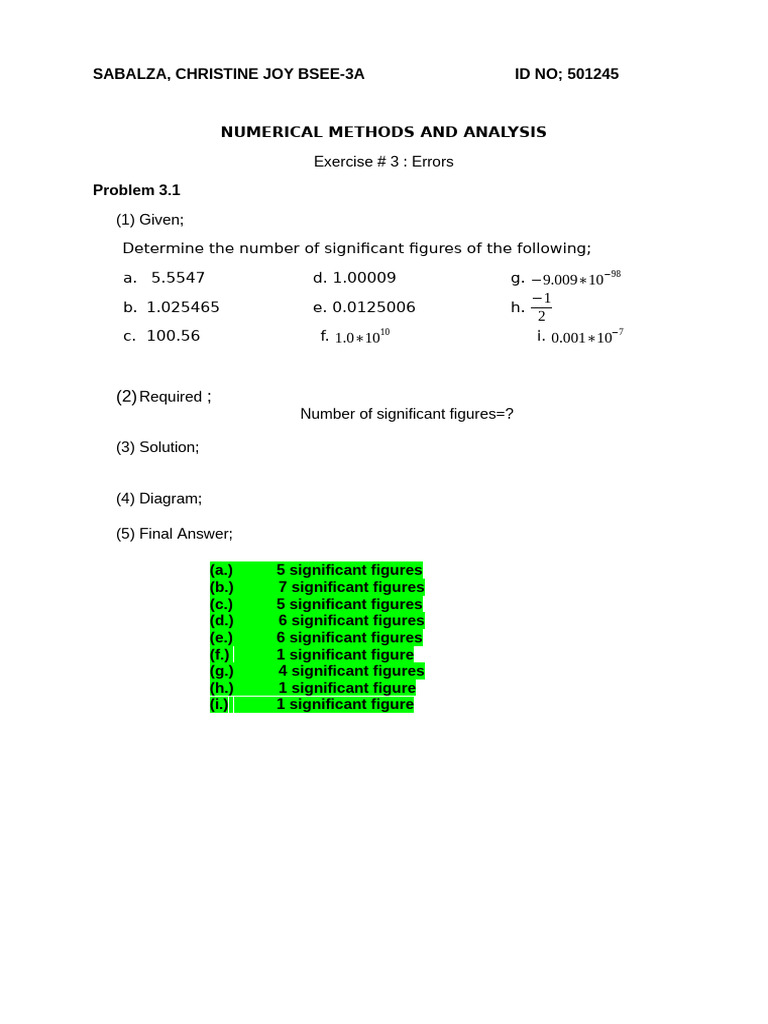 Numerical Exercise 3 | PDF