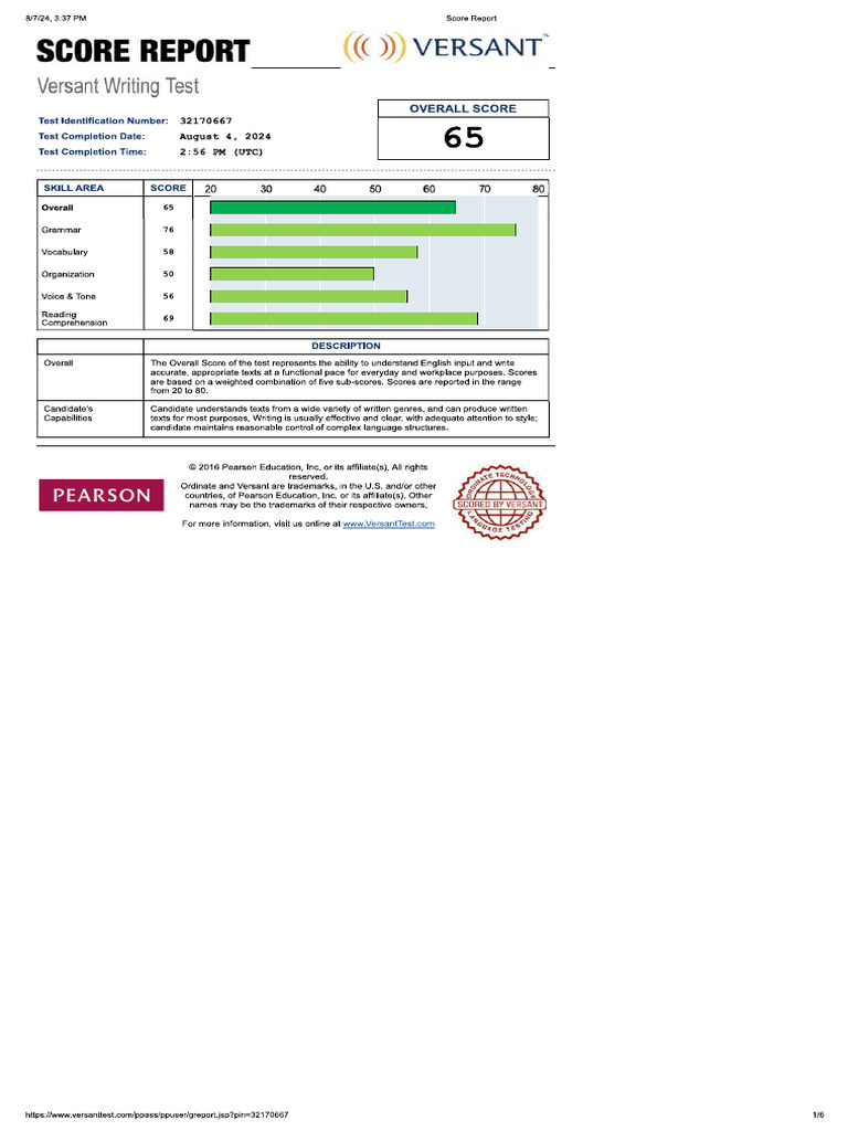 Versant Test Score Report Chakshu | PDF