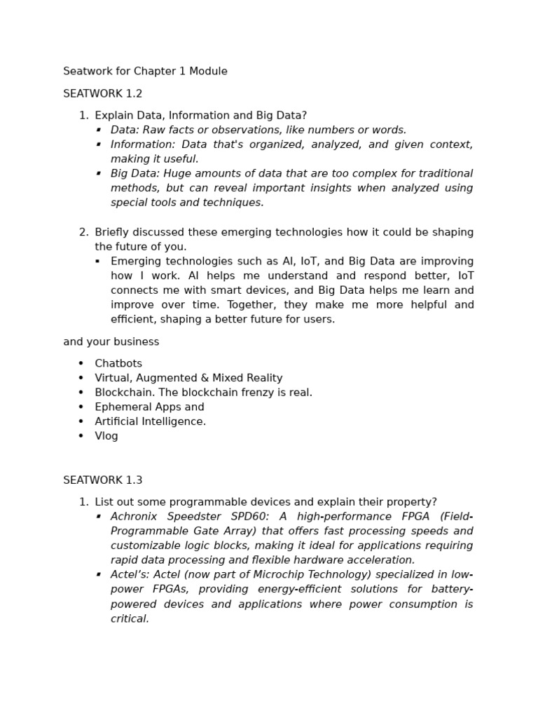 Seatwork For Chapter 1 Module | PDF | Field Programmable Gate Array | Computer Architecture