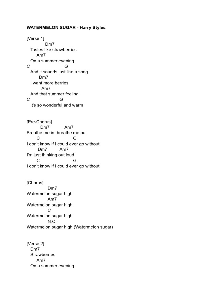 Watermelon Sugar Lyrics and Chords | PDF