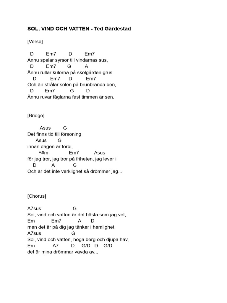 SOL VIND OCH VATTEN - Ted Gärdestad | PDF
