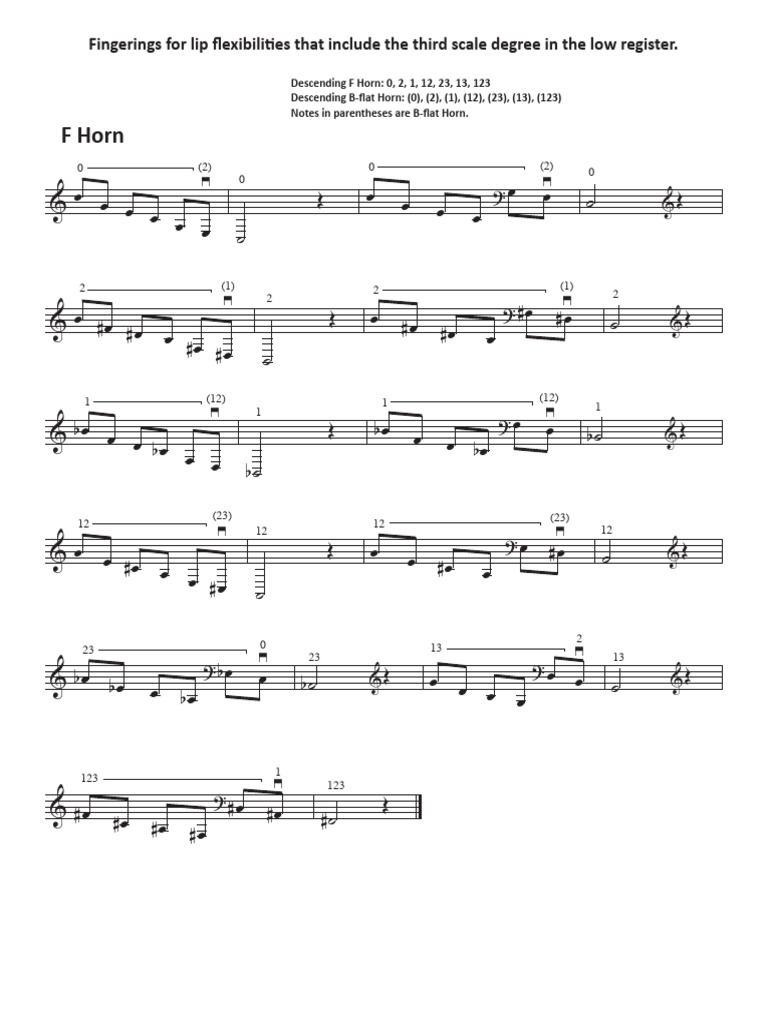 F and BB Horn Arpeggio Fingerings | PDF | Musical Instruments