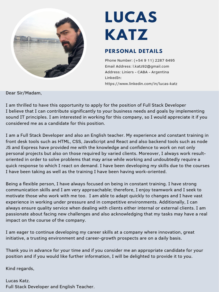 Lucas Katz Letter of Application | PDF