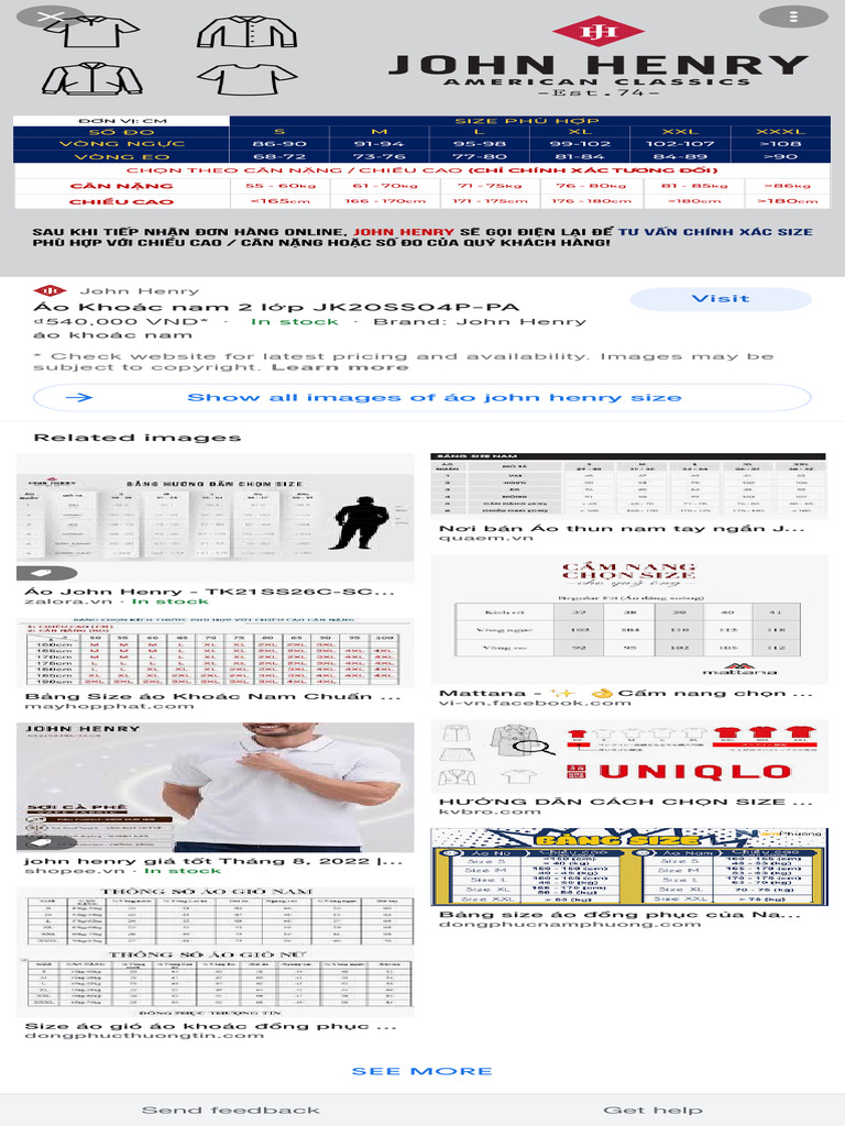 áo johnhenry size - Google Search | PDF