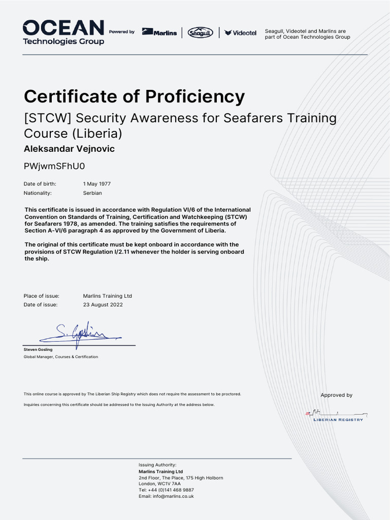 Seafarer Security Awareness Cert | PDF