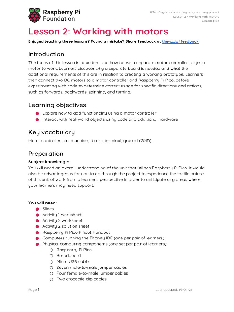Lesson 2 - Working With Motors - KS4 | PDF