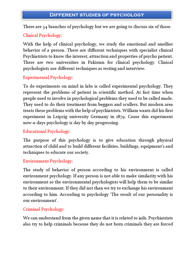 Different Studies of Psychology | PDF