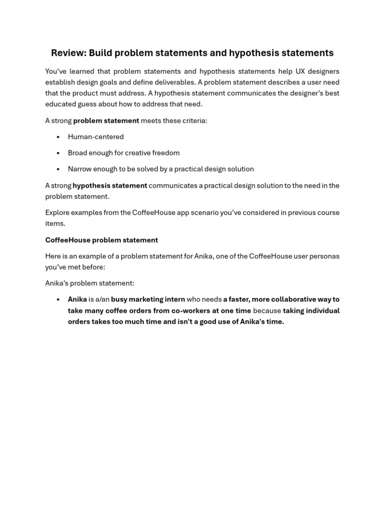 2.10 Build Problem Statements and Hypothesis Statements | PDF