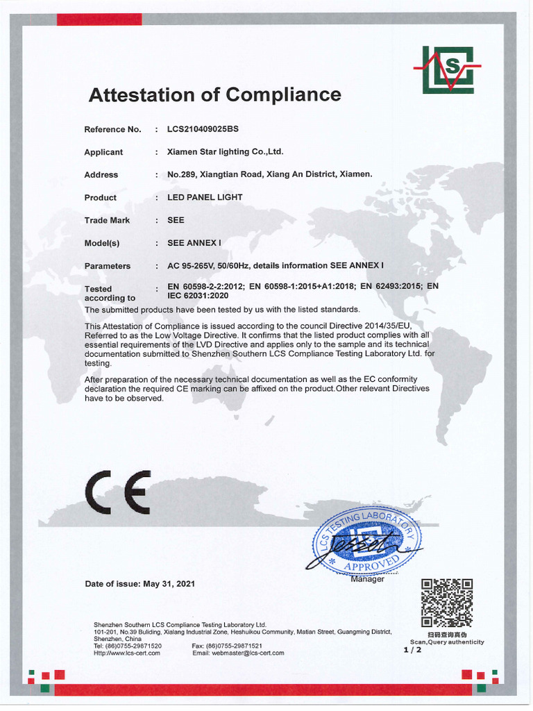 LCS210409025BS-LVD Certificate | PDF