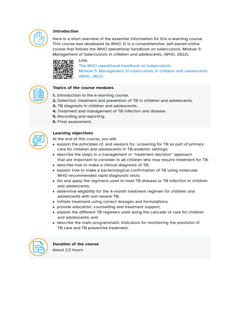 TB Children E-Course Format at A Glance | PDF