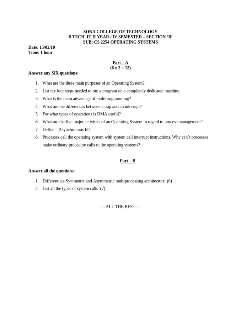 Operating Systems Question Bank For Two | PDF | Process (Computing) | Scheduling (Computing)