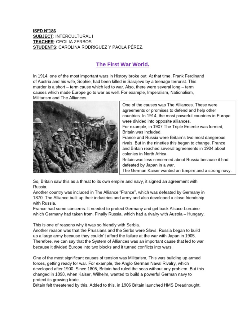 The First War World.: ISFD N°186 Subject Teacher Students | PDF