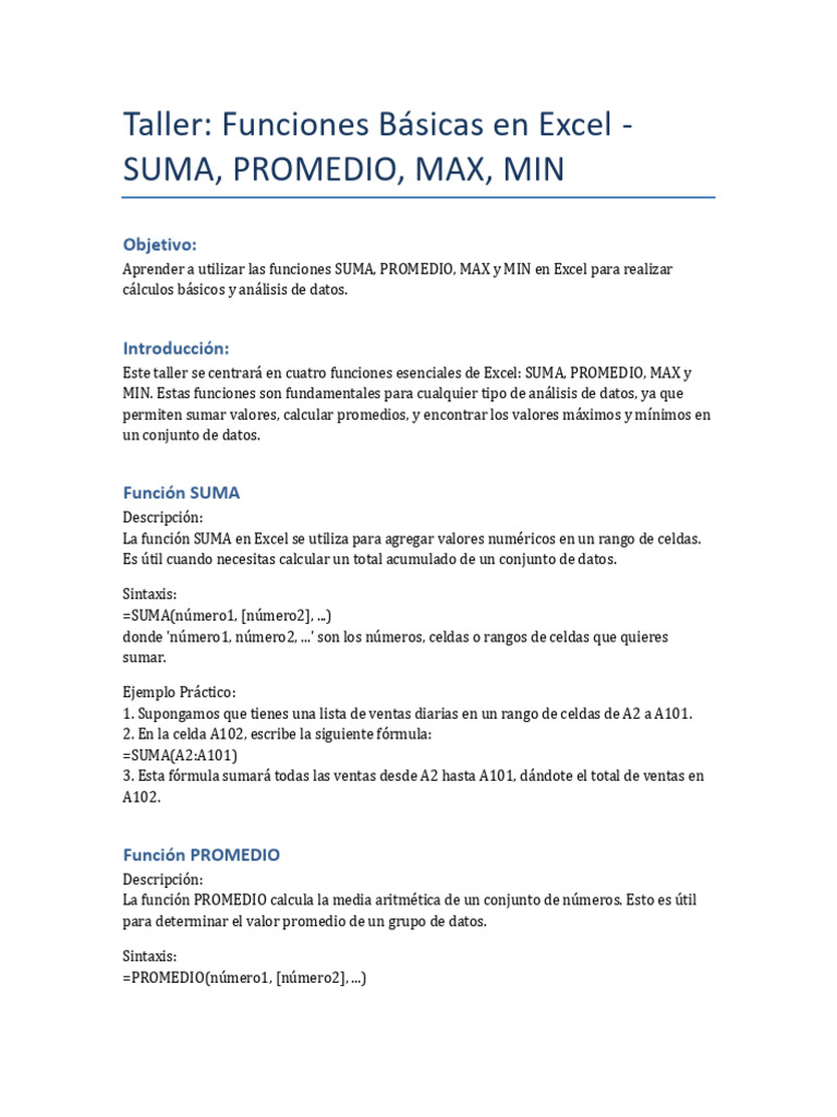 Taller_Funciones_Basicas_Excel | PDF